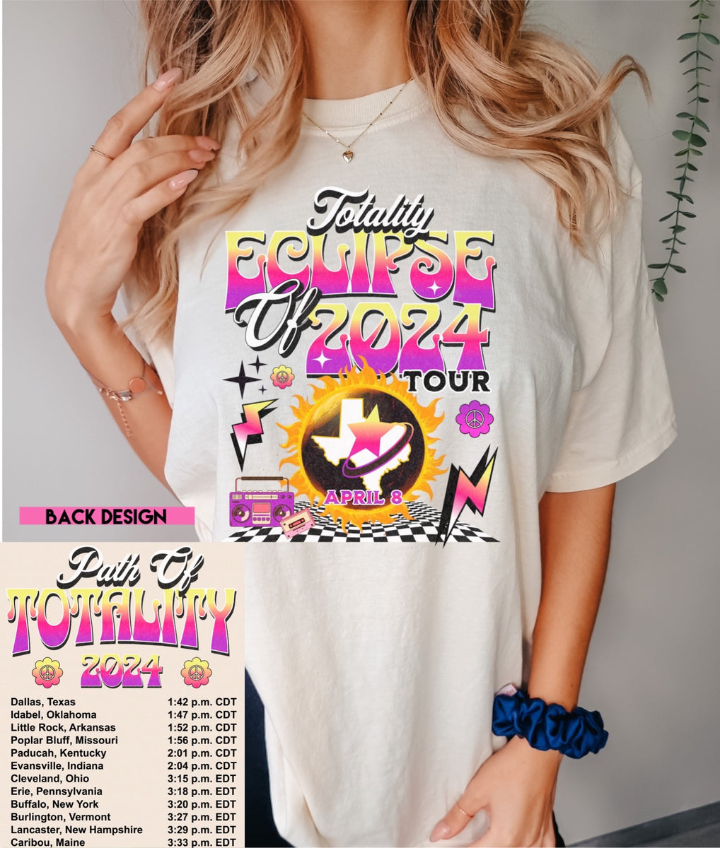 Solar Eclipse Tees- totality solar eclipse tour band tee – Pink Bulldog ...