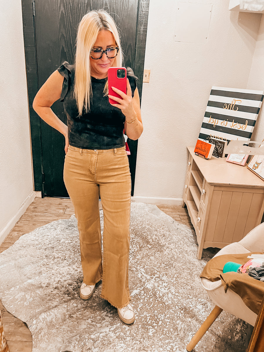 Color denim wide leg jeans – Pink Bulldog Boutique
