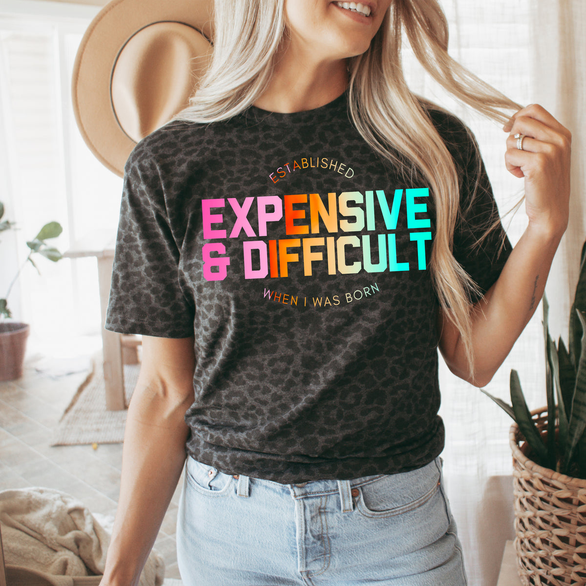 Expensive & Difficult Black Leopard Tee – Pink Bulldog Boutique