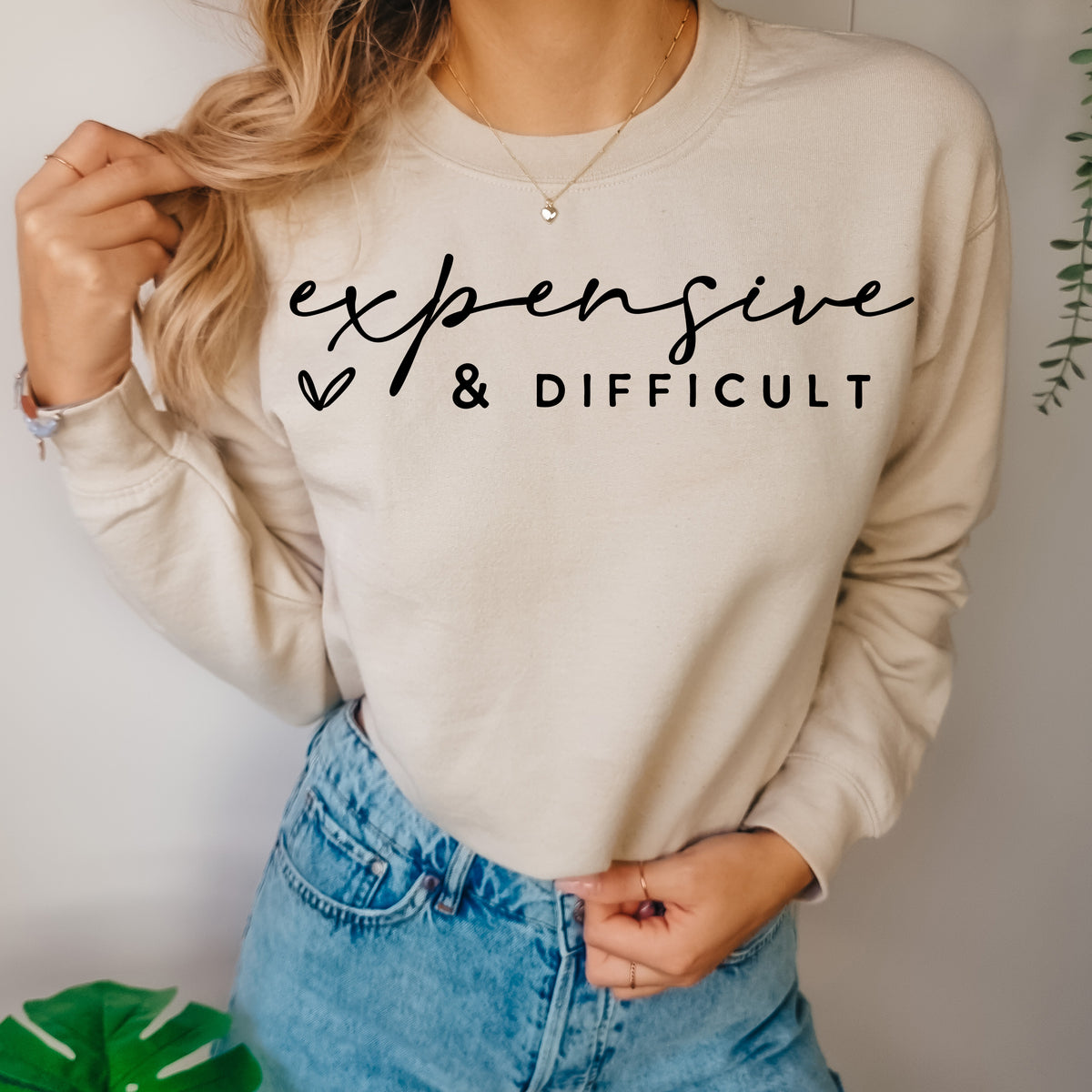 Expensive & Difficult Cursive Crewneck – Pink Bulldog Boutique